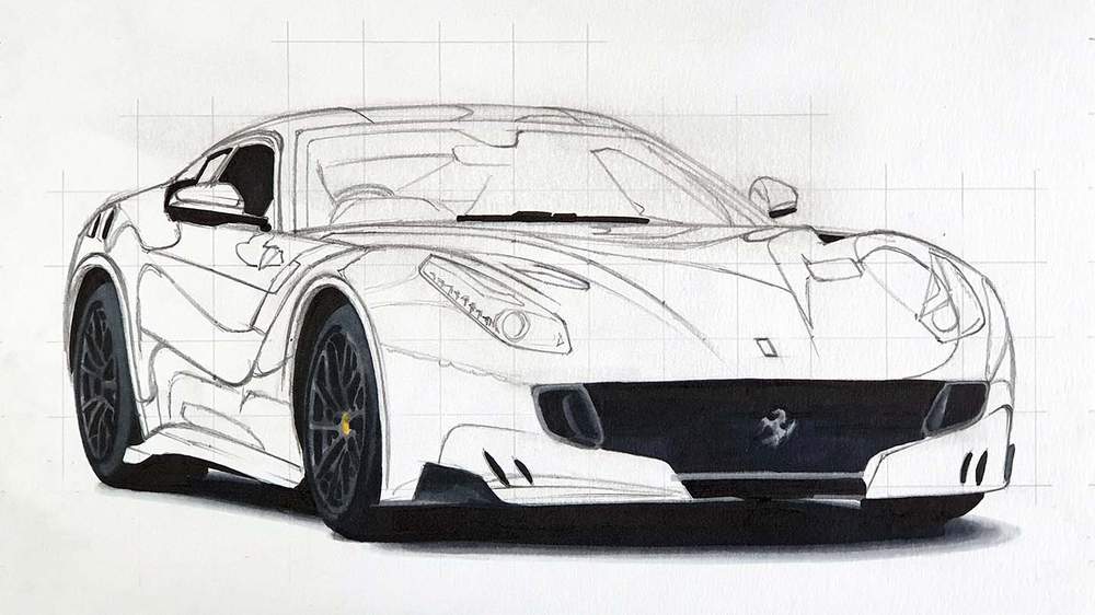 Realistic Step-by-Step Ferrari F12 TDF Drawing Tutorial